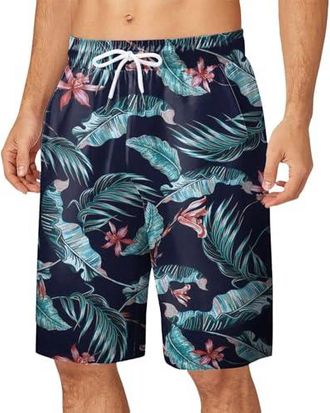 Generic Short de plage hawa&iuml;en &agrave; s&eacute;chage rapide pour homme - Short de bain avec poches - Short de bain de plage pour homme, Noir, XXL