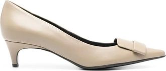 Sergio Rossi Hohe Schuhe - Sr1 Leather Pumps With Pointed Toe And Bow Detail - Gr. 34 (EU) - in Beige - für Damen
