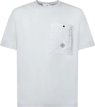 Stone Island Homme, Tops, Bleu, Taille: L T-shirt coupe classique avec poche poitrine