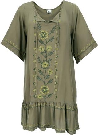 Guru Shop Tunique hippie brodée - Robe de plage - Mini robe pour femme - Beige - Synthétique - Taille : 40 - Vêtements alternatifs, vert, 42