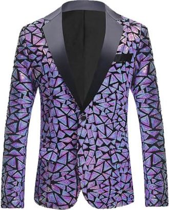 Generic Veste en velours pour homme avec motif mosa&iuml;que &agrave; paillettes - Veste de costume &agrave; paillettes avec col ch&acirc;le pour chanteur de sc&egrave;ne Showmaster - Blazer