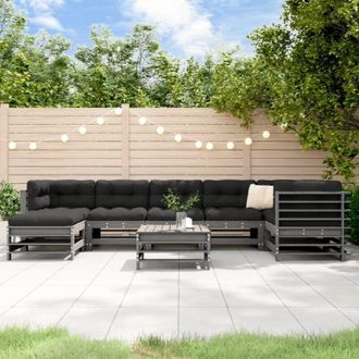 vidaXL 8-tlg. Garten-Lounge-Set mit Kissen Grau Massivholz - Vidaxl