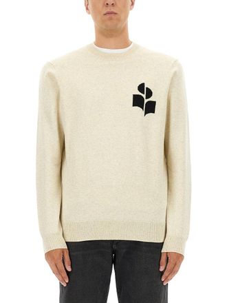 Isabel Marant Logo-Print Cotton-Wool Sweater - Ivory