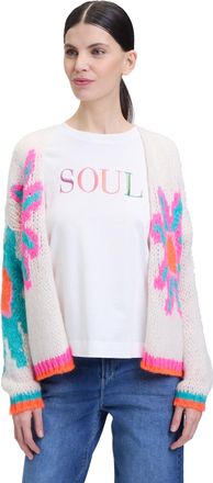 Cartoon Damen Strick-Cardigan mit Intarsie 40, Cream/Pink