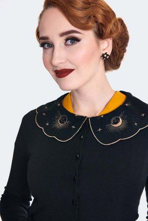 Voodoo Vixen Strickjacke Embroidered Moon Phases Collar Cardigan Vintage Retro