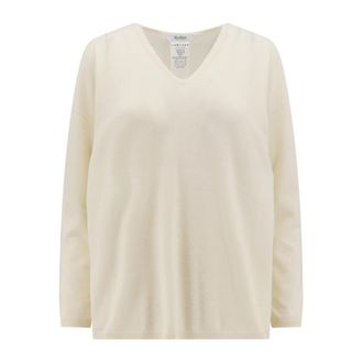 Max Mara Wei&szlig;er Kaschmirpullover mit Rippdetails - - Knitwear - Damen - Wei&szlig; - M