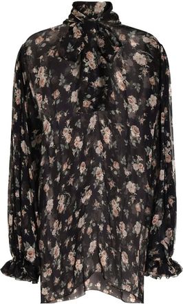 Dolce & Gabbana Femme, Blouses et Chemises, Noir, Taille: 38 FR Haut en mousseline de soie &agrave; imprim&eacute; rose vintage