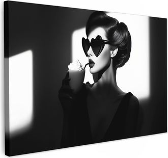 MuchoWow © Wandbilder Groß 120x80 cm XXL Schlafzimmer Home Deko Wohnung Bild Wohnzimmer Fotoleinwand Wand Bilder Leinwand Wall Decor Frau - Schwarz - Herz