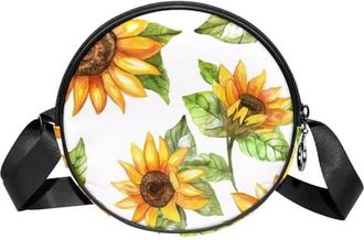 Generic Petit sac &agrave; bandouli&egrave;re rond pour femme, motif tournesol avec fermeture &eacute;clair, bretelles r&eacute;glables, style d&eacute;contract&eacute;, pour femmes et filles