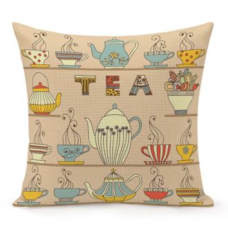Generic Kissenbezug Teetasse, Teekanne, Kaffee Throw Pillow Covers Weich Cushion Covers Quadratische Kissenh&uuml;lle for Esszimmer Schlafzimmer Autositz 45X45Cm