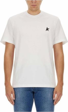Golden Goose Homme, Tops, Blanc, Taille: M T-Shirt en coton avec logo &eacute;toile