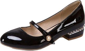 Smilice Ballerines plates pour femme Mary Jane Escarpins, Noir, 45 EU