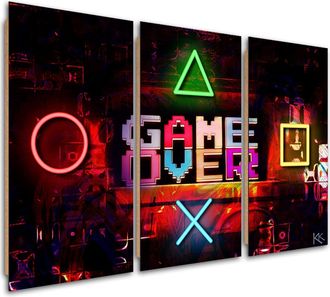 Feeby 3-teilig Wanddeko 90x60 cm Spiele Für den Gamer Gaming Game Over Kunstdruck Modern Wandbilder Deko Flur Wohnzimmer Abstraktion Symbole Spielkonsole me