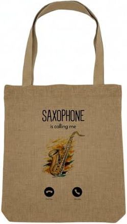 Fabulous Sac Shopping Tote Bag Aspect Lin - Saxophone Is Calling Me Music Instrument - Sac de Courses Toile Epaisse 360g Beige Naturel Cabas Port&eacute; Epaule Solid