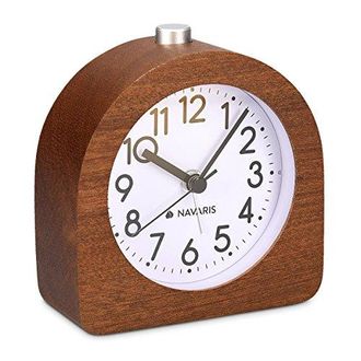 Navaris Réveil analogique en Bois - Horloge à Aiguilles Classique avec Fonctions Heure Alarme Snooze lumière - Bois foncé
