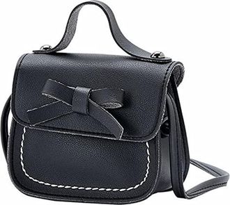 Generic Sac à bandoulière en cuir pour petite fille - Couleur unie - Noeud - Tendance - Petits sacs à bandoulière pour femme, Noir, Taille unique