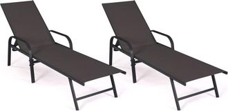 IDMarket Lot de 2 transats de jardin inclinables FIDJI en acier noir et toile gris anthracite