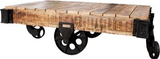 Invicta Interior Massiver Design Couchtisch Railway 110 cm Massivholz Teak mit 4 R&auml;dern Holztisch Teakholz Tisch
