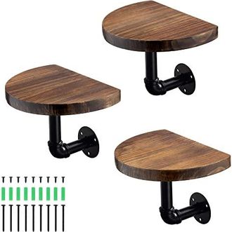 Navaris Lot 3X Étagère Murale Flottante - 3X Étagère Suspendue Ronde 20 x 15 x 17 cm en Bois de Pin - Capacité de Charge 5kg - Montage Facile