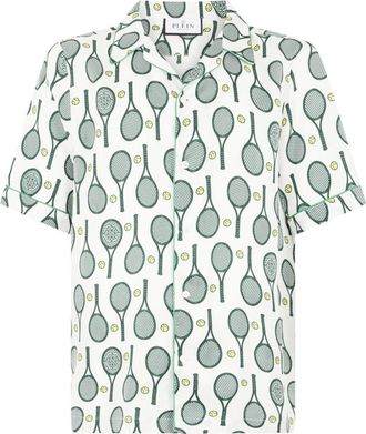 Philipp Plein Homme, Chemises, Blanc, Taille: 2XL Chemise Bowling en Soie Tennis
