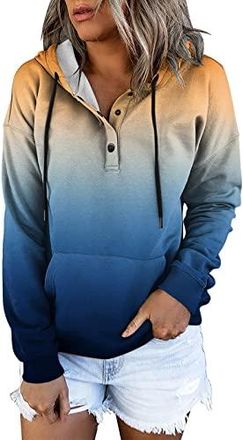 Generic Sweatshirt Femme Imprim&eacute; Manches Longues Sweat &agrave; Capuche Bouton Pull Veste de surv&ecirc;tement Bouton Veste &agrave; Capuche Sweat &agrave; Capuche Pull Oversize Pull Lo