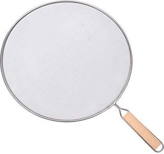Generic &Eacute;cran anti-&eacute;claboussures en acier inoxydable avec poign&eacute;e en bois &agrave; mailles fines - Accessoires de cuisine pour po&ecirc;le, wok, graisse et &eacute;claboussures d
