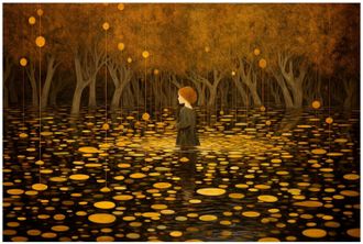 Wallario K&uuml;chenr&uuml;ckwand aus Glas 90 x 60 cm, Motiv: Goldener Wald | Spritzschutz abwischbar & pflegeleicht