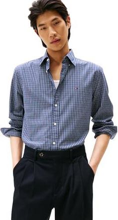 Tommy Hilfiger Chemise Homme Flex Poplin Mini Tartan Regular Fit, Bleu (Preppy Navy/Check), XXL