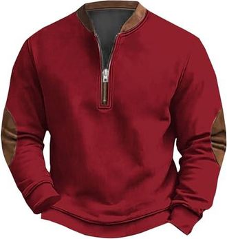 Generic Sweat-shirt pour homme, sans capuche, fermeture &eacute;clair quart de fermeture, tendance, d&eacute;contract&eacute;, pull &agrave; col montant, haut &agrave; manches longues, conforta