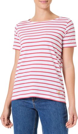 Armor Lux Damen Marinière À Manches Courtes en Coton Léger Femme T-Shirt, Weiß/Garnet Rosa, Large