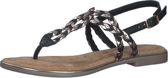 Tamaris Damen Sandaletten, Frauen Sandalen,Sommersandalen,bequem,flach,Sommerschuhe,Freizeitschuhe,offene Schuhe,Black/Gold,36 EU