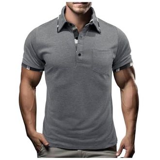 Generic Polo pour homme Patchwork europ&eacute;en Bouton Revers Hommes D&eacute;contract&eacute; Tendance Business Chemise &agrave; manches courtes ample et confortable, gris, 3XL