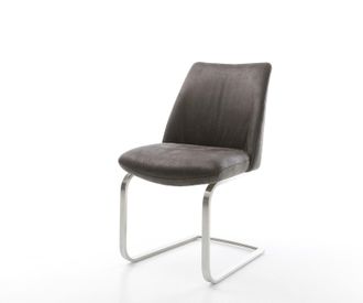 DELIFE Freischwinger Elso-Flex Mikrofaser Anthrazit Vintage Freischwinger flach Edelstahl Taschenfederkern, Esszimmerst&uuml;hle