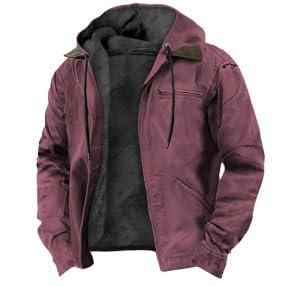 Generic Lininco Vestes &agrave; capuche pour homme avec fermeture &eacute;clair et doublure en polaire, manteau dhiver l&eacute;ger d&eacute;contract&eacute; &eacute;pais avec poche, rouge vin, 3XL