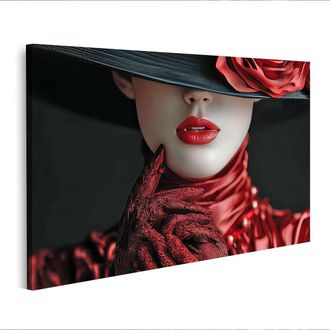 Islandburner Prime Bild auf Leinwand Frau mit Hut und roten Lippen - Leinwand 100x57cm