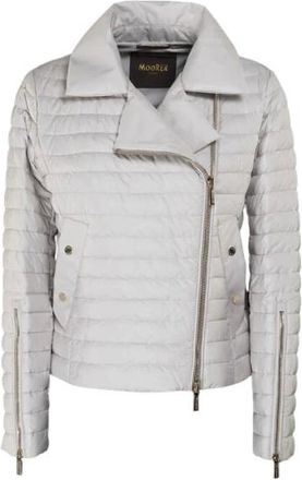 Moorer Femme, Vestes, Gris, Taille: 42 FR Blouson Court de Motard Audacieux