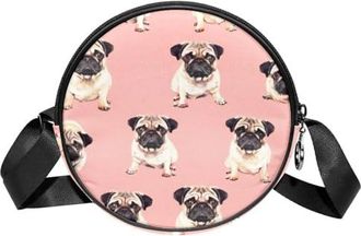Generic Petit sac &agrave; bandouli&egrave;re circulaire pour femme, carlin, sac &agrave; dos avec fermeture &eacute;clair, bretelles r&eacute;glables, sac &agrave; main rond d&eacute;contract&eacute; pour femmes e