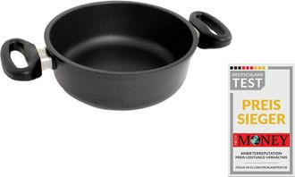 AMT Gastroguss Schmortopf, Ø 20 cm, 8 cm hoch, Bratpfanne mit zwei Seitengriffen, nicht induktionstauglich, backofenfest, Lotan Antihaft-Veredelung, Aluguss (Alumini