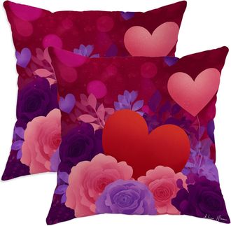 Generic Herz, Romantische Blume, Rosenblatt, Rot Sofakissen Komfort Kissenh&uuml;lle Atmungsaktiv Dekokissen F&uuml;r Balkon Sofa Schlafzimmer 45X45Cm 2Er Set