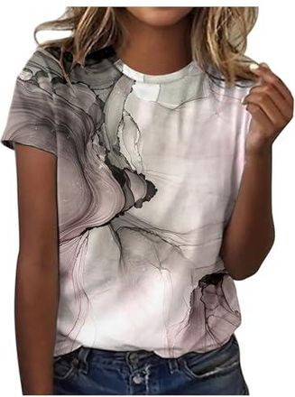 Generic T-shirt pour femme Printemps et &Eacute;t&eacute; Color&eacute; Imprim&eacute; Manches Courtes O-Neck, marron, XXL