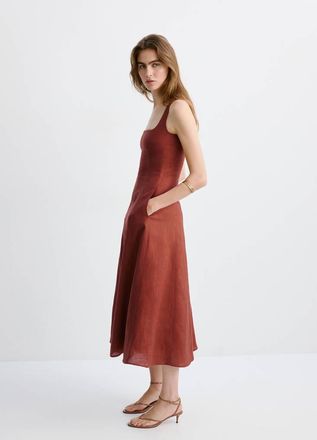 Mango Robe &eacute;vas&eacute;e en lin orange br&ucirc;l&eacute; - Femme - S - MANGO