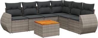 vidaXL 7-tlg. Garten-Sofagarnitur mit Kissen Grau Poly Rattan - Vidaxl