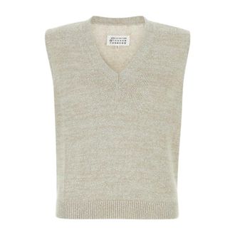 Maison Margiela Homme, Pulls, Beige, Taille: XL V-neck Vest Four Stitches on the Back