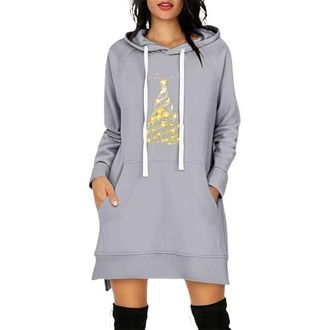 Generic Pull de Noël pour femme - Longue fermeture éclair - Polaire - Imprimé de Noël - Hiver - Automne et à manches longues - Robe à capuche - Couleur : swea