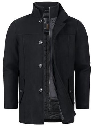 Indicode INLunik Manteau pour homme en m&eacute;lange de laine | Veste dhiver doubl&eacute;e Parka pour homme, Noir, M