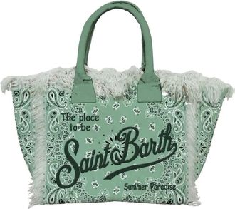 MC2 Saint Barth Femme, Sacs, Vert, Taille: ONE Size Sac &agrave; bandouli&egrave;re en toile &agrave; franges avec logo