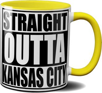 OM3 Kansas-City - Tasse | Keramik Becher | USA American City Mug | 11oz 325ml | Beidseitig Bedruckt | Gelb