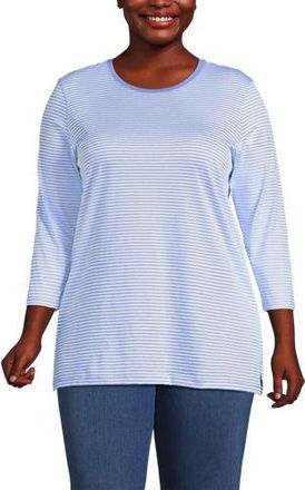 Lands End Supima-Shirt mit 3/4-&Auml;rmeln, Damen, Gr&ouml;&szlig;e:52-54 plus, Blau, Baumwolle, by Lands End