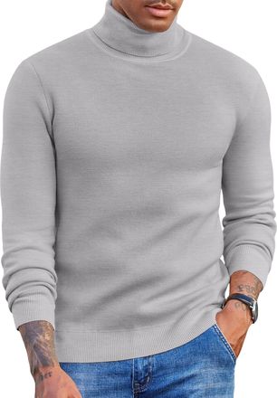 Coofandy Rollkragenpullover Herren Pullover Turtleneck Fleece Pullover Warm Strickpullover Slim Fit Winterpullover Arbeitpullover Winter Langarmshirt Hellgrau 