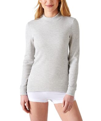 Damart Damen Langarm-Shirt Shirt mit Stehkragen Geripptes Material, Unterwäsche, grau meliert, M